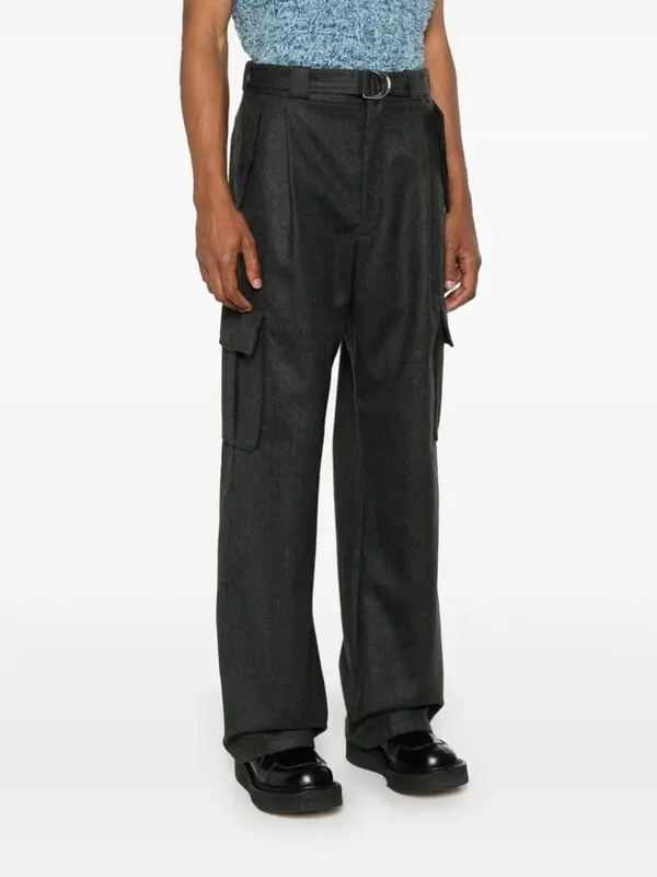 Prada Wool Flannel Belted Cargo Pants - Multicolor