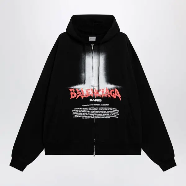 Balenciaga Oversized Zip Hoodie In Cotton - Black