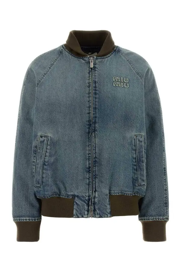 Miu Miu Denim Bomber Jacket - Blue