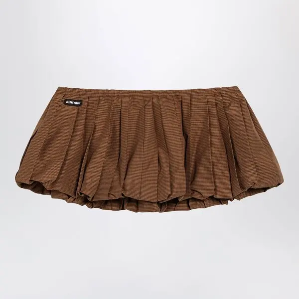 Miu Miu Pleated Vichy-check Mini Skirt In Caramel - Brown
