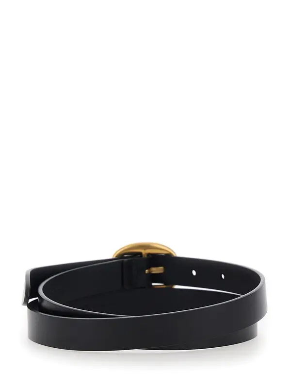 Saint Laurent Black Belt With Oval Buckle Closure With Logo Lettering In Leather For - Multicolor