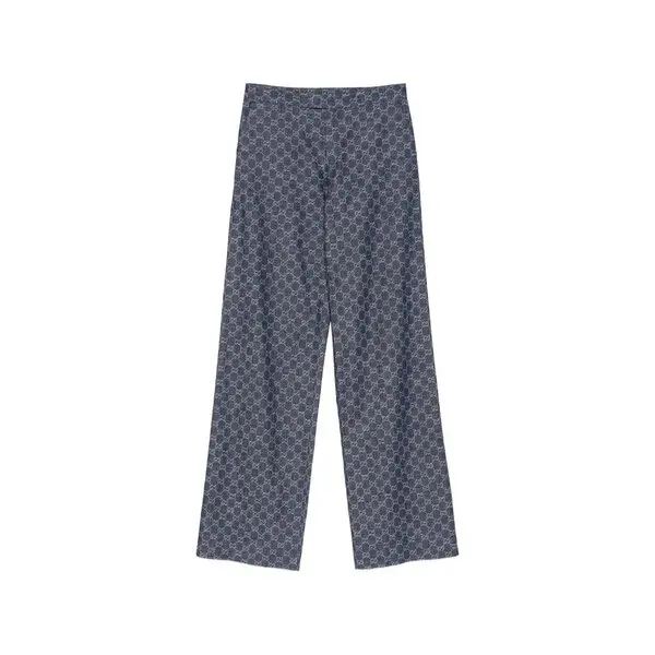 Gucci Gg Supreme Pattern Denim Palazzo Trousers - Blue