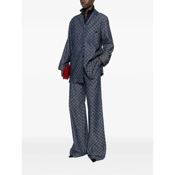 Gucci Gg Supreme Pattern Denim Palazzo Trousers