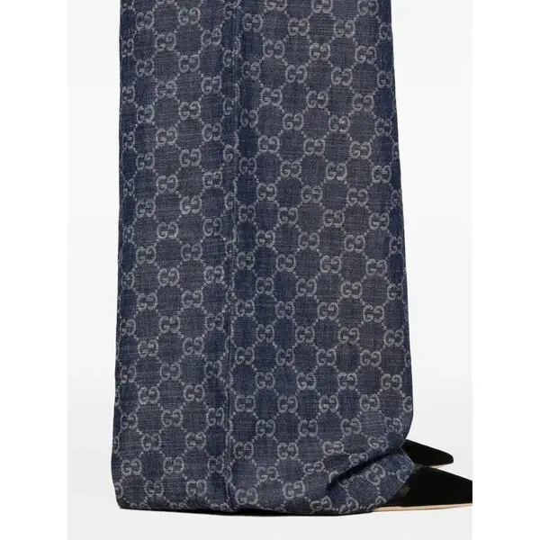 Gucci Gg Supreme Pattern Denim Palazzo Trousers
