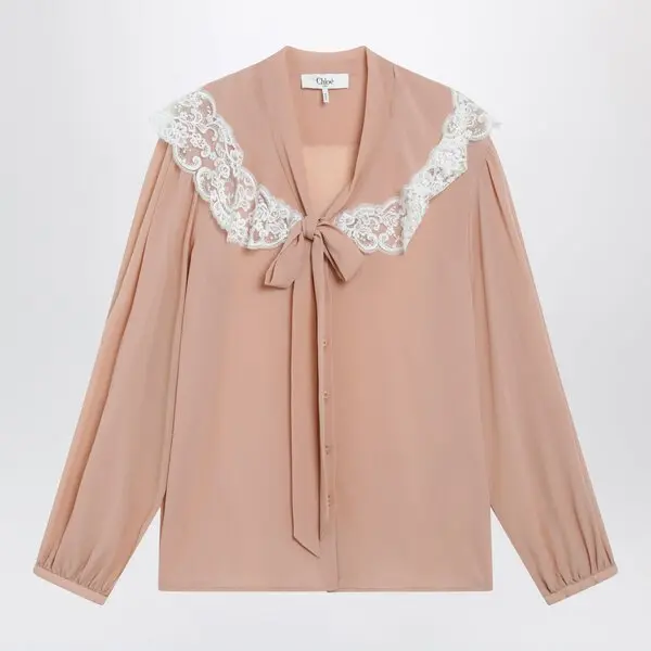 Chloé Biscuit Silk And Lace Shirt - Pink