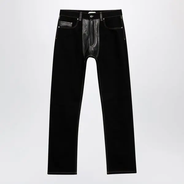 Versace Straight-leg Denim And Leather Jeans