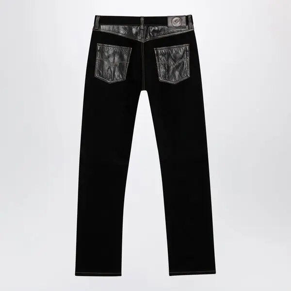 Versace Straight-leg Denim And Leather Jeans