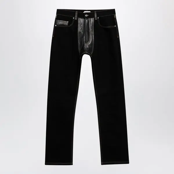 Versace Straight-leg Denim And Leather Jeans - Black