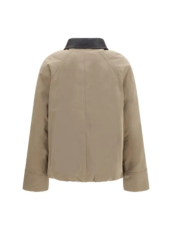 Brunello Cucinelli Padded Down Jacket With Leather Collar - Cream
