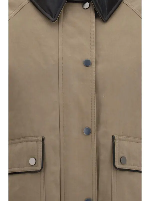 Brunello Cucinelli Padded Down Jacket With Leather Collar - Cream