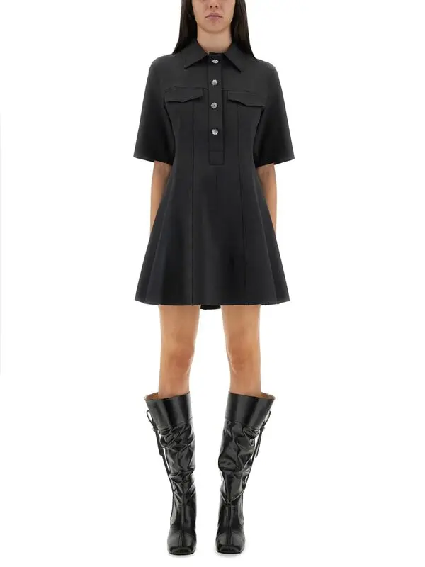 GANNI Scalloped Button Mini Dress - Gray