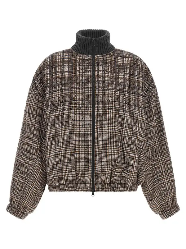 Brunello Cucinelli Sequin Check Bomber Jacket - Brown
