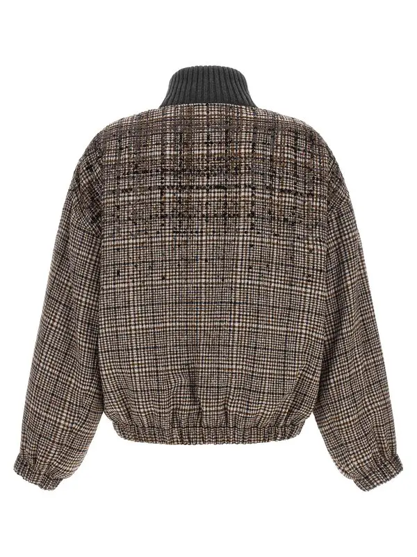 Brunello Cucinelli Sequin Check Bomber Jacket - Brown
