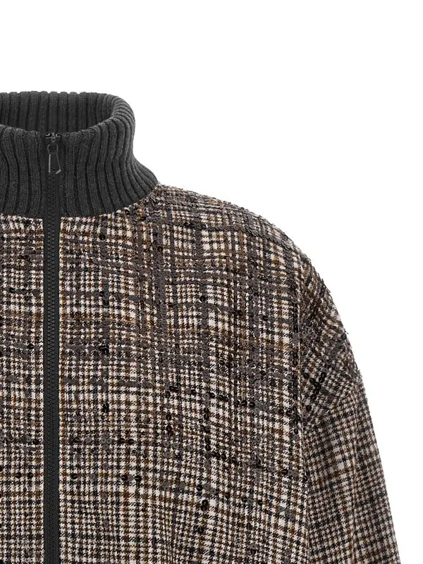 Brunello Cucinelli Sequin Check Bomber Jacket - Brown