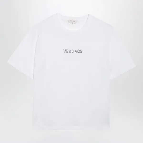 Versace Slim Cotton Jersey T-shirt With Embroidered Logo - White