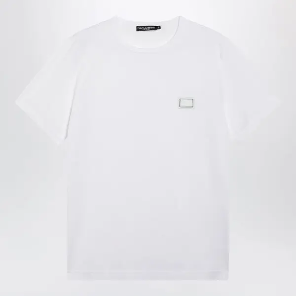 Dolce & Gabbana Cotton T-shirt With Logo Plaque In Optic - White