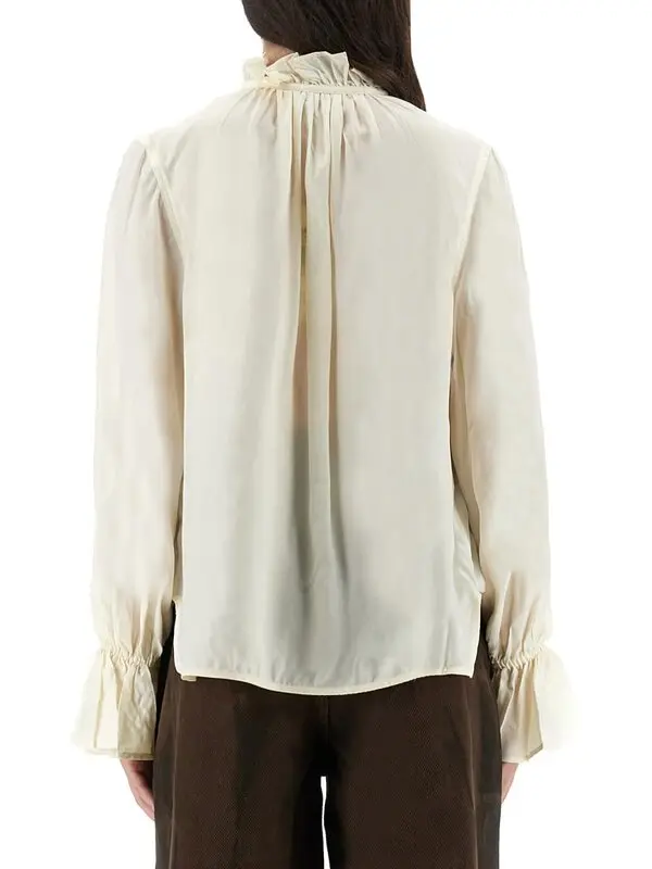 GANNI Shirt With Bow - Cream