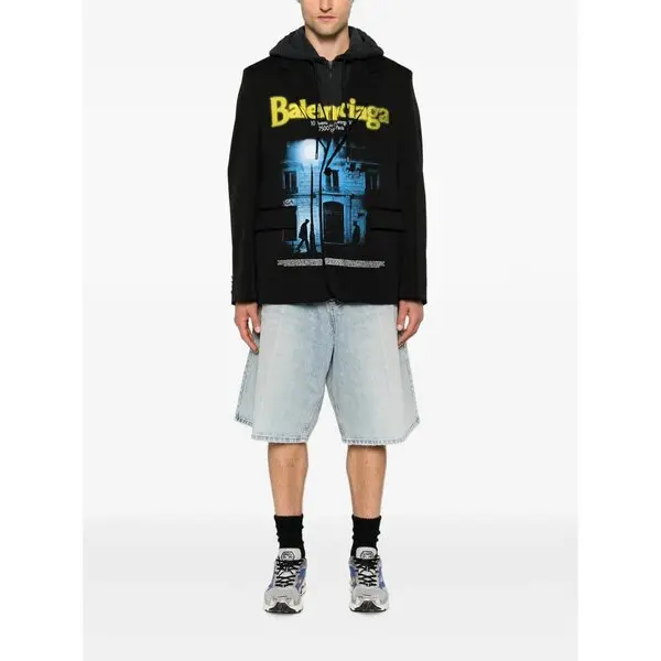 Balenciaga Graphic Print Blazer With Hood - Gray