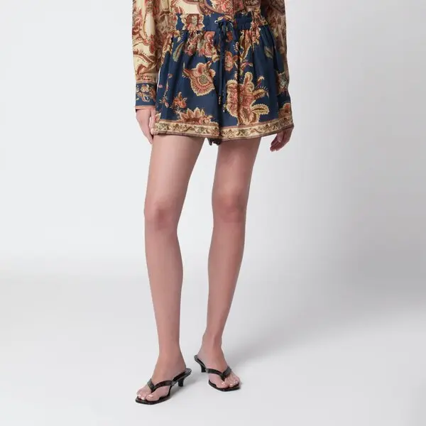 Zimmermann Aster Relaxed-fit Silk Shorts In Navy Jacobean - Multicolor