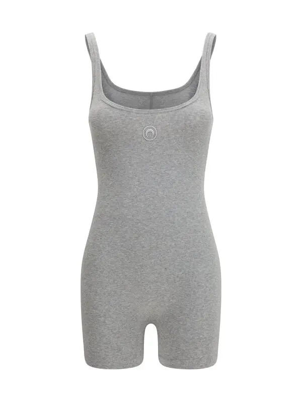 MARINE SERRE Moon Logo Ribbed Jersey Short Catsuit - Gray