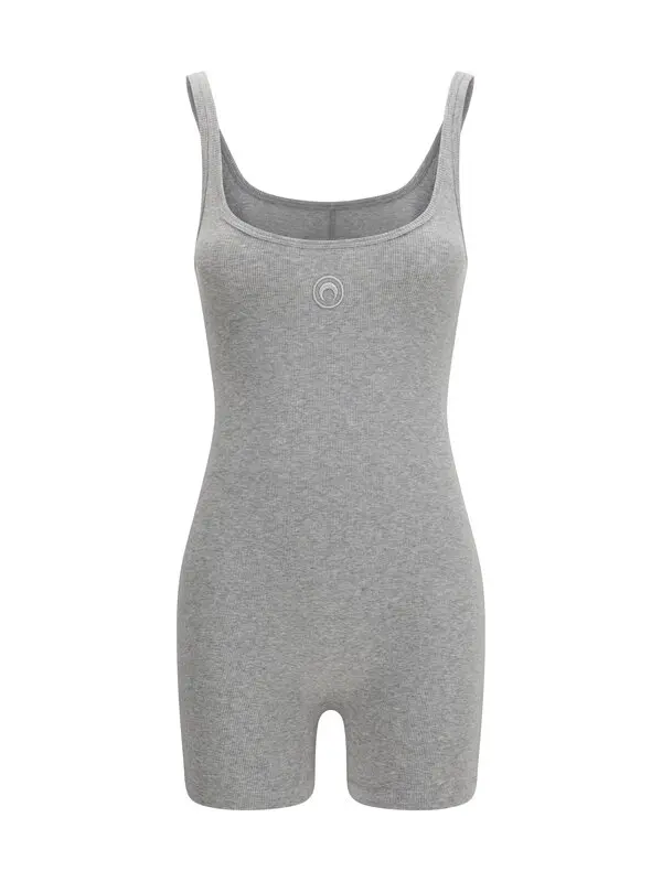 MARINE SERRE Moon Logo Ribbed Jersey Short Catsuit - Gray