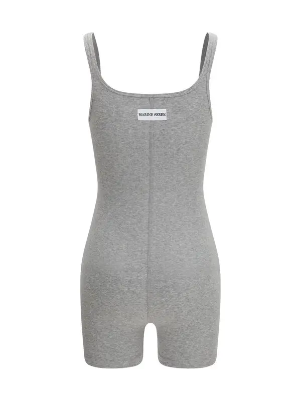 MARINE SERRE Moon Logo Ribbed Jersey Short Catsuit - Gray
