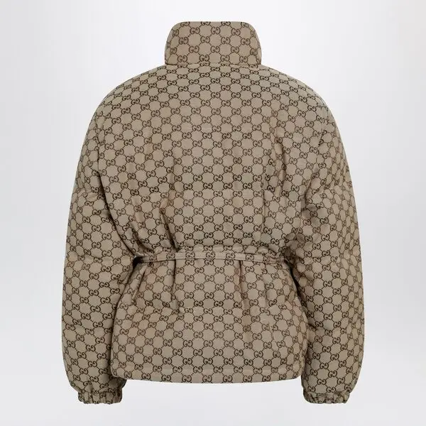 Gucci Belted Gg Fabric Padded Jacket - Brown