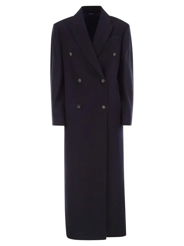 Brunello Cucinelli Long Wool Coat With Jewellery