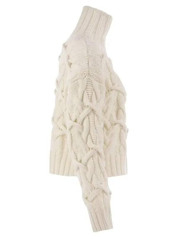 Brunello Cucinelli Cashmere Braided High-neck Sweater - White