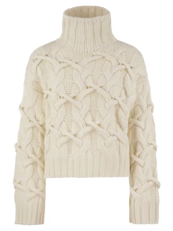 Brunello Cucinelli Cashmere Braided High-neck Sweater - White