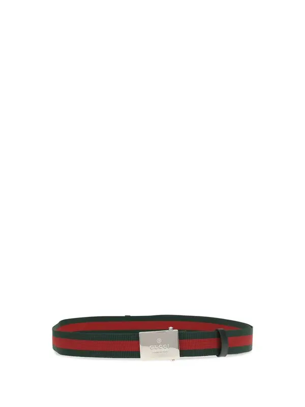 Gucci Web Ribbon Belt With Rectangular Buckle