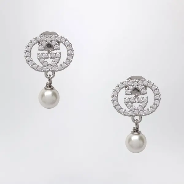 Gucci Gg Earrings With Crystals And Pearls - Silver