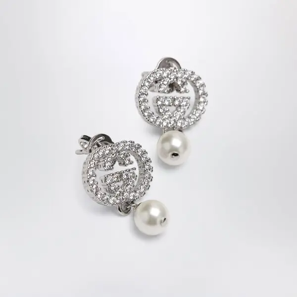 Gucci Gg Earrings With Crystals And Pearls - Silver