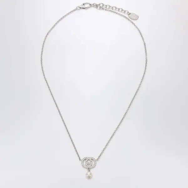 Gucci Gg Necklace With Crystals And Pearls - Silver