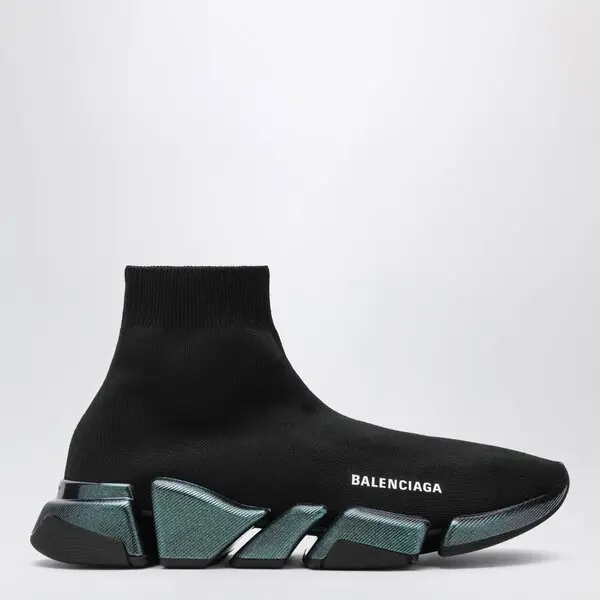 Balenciaga Blue Speed 2.0 Iridescent Knit Sneakers - Black