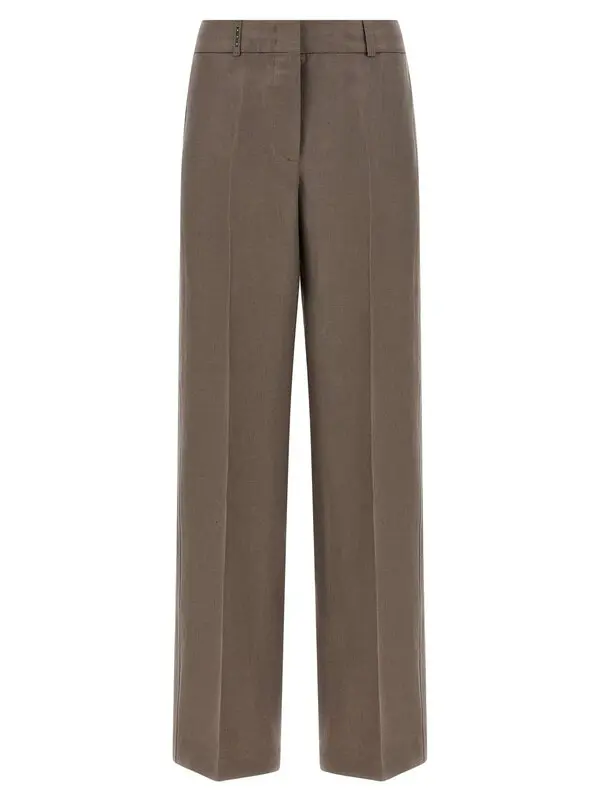 Peserico Linen Wide Leg Trousers - Brown