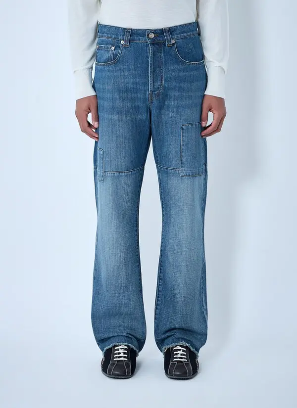 WALES BONNER Patched Slub Wide-leg Jeans