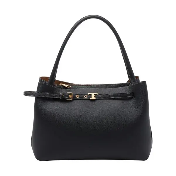 TOD'S Small T Signature Leather Handbag - Black