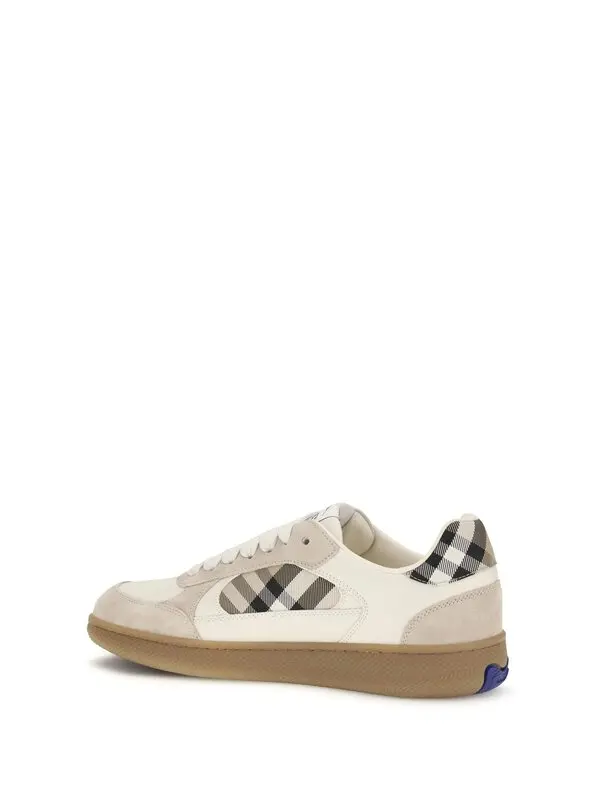 Burberry Terrace Leather And Check Sneakers - Cream