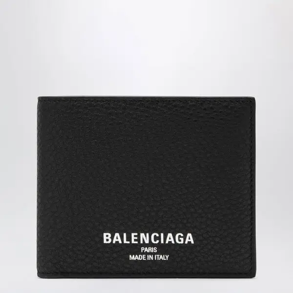 Balenciaga Grained Leather Card Holder With Logo - Black