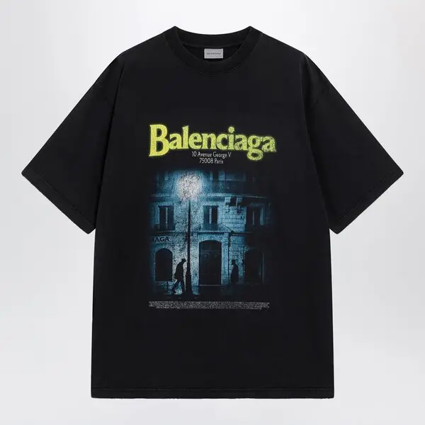 Balenciaga The Address Menâ€s Regular-fit T-shirt In Faded Cotton - Black
