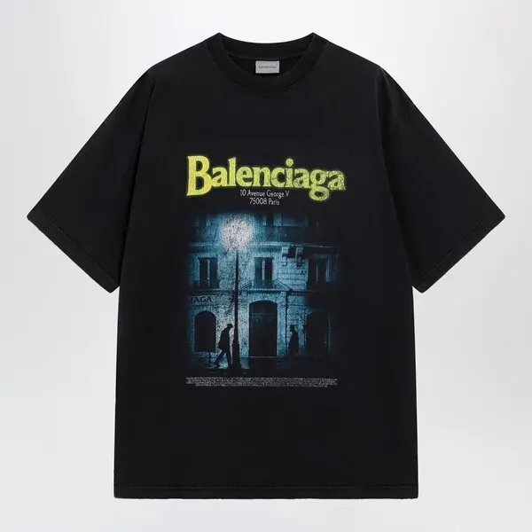 Balenciaga The Address Menâ€s Regular-fit T-shirt In Faded Cotton - Black
