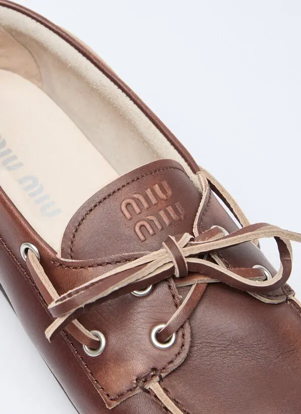 Miu Miu Leather Lace-up Loafers - Brown