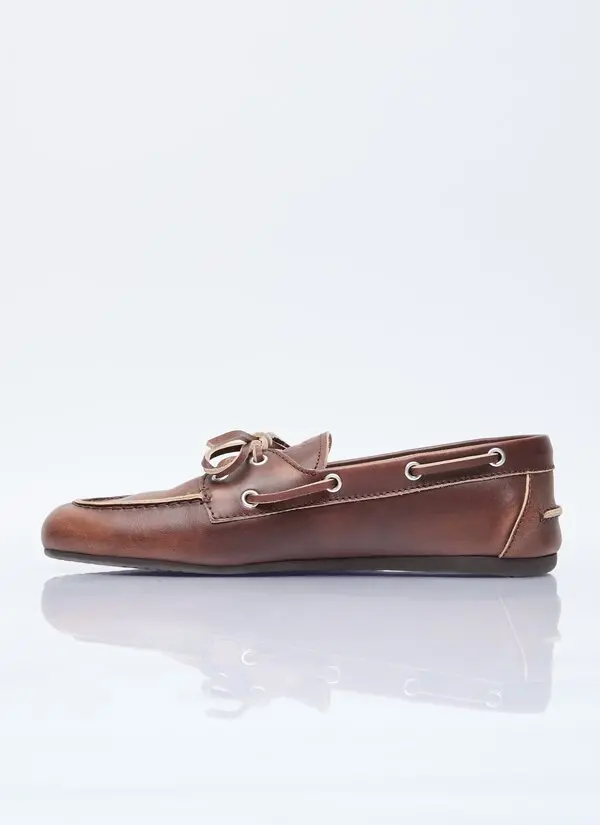Miu Miu Leather Lace-up Loafers - Brown