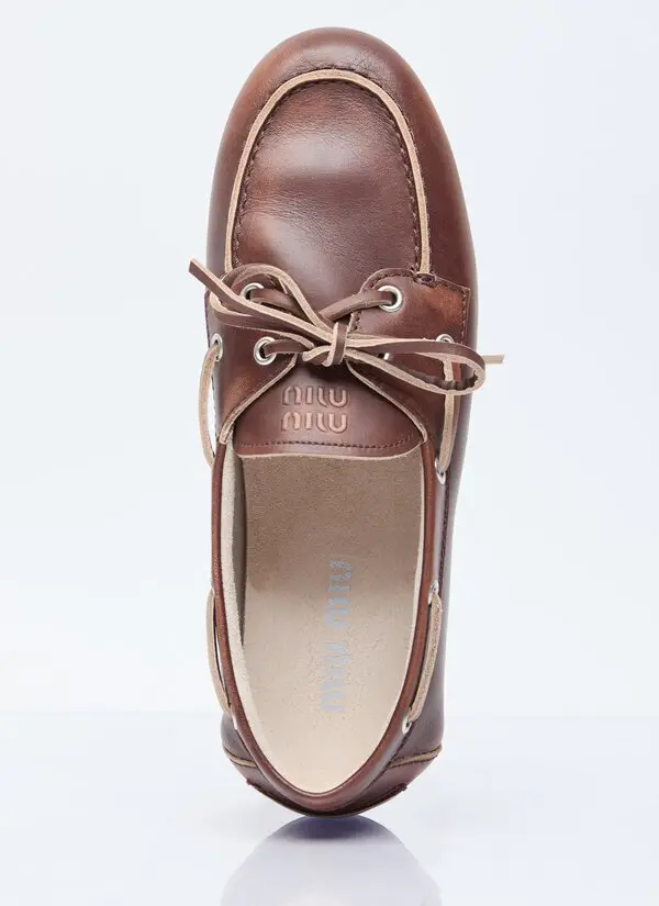 Miu Miu Leather Lace-up Loafers - Brown