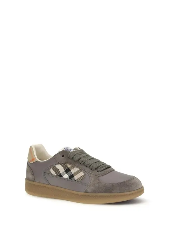 Burberry Terrace Leather And Check Sneakers - Gray