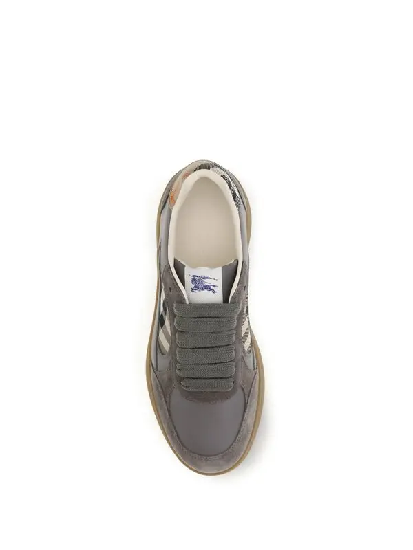 Burberry Terrace Leather And Check Sneakers - Gray