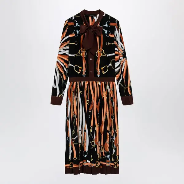 Gucci Brown Silk Shirt Dress With Equestrian Print - Black