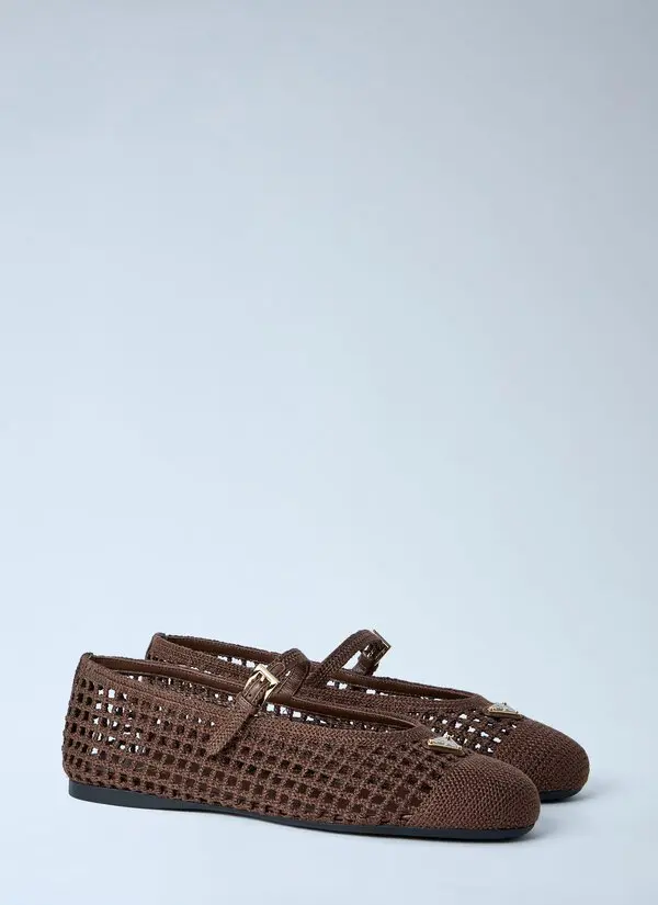 Prada Crochet Knit Ballerina Flats - Brown