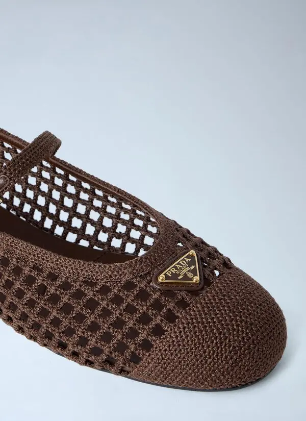 Prada Crochet Knit Ballerina Flats - Brown
